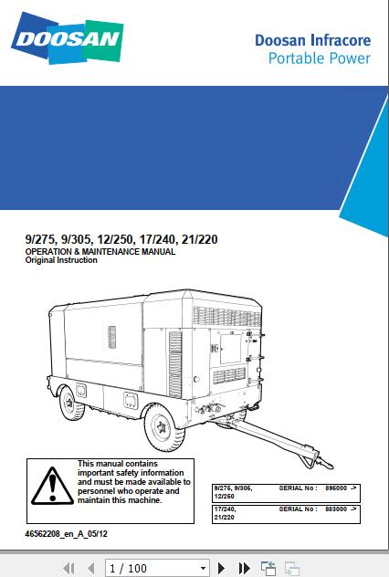 Ingersoll Rand Portable Compressor 21-220 Operation and Maintenance ...