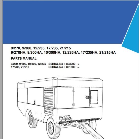Ingersoll Rand Portable Compressor 9/235 Parts Manual, Operation and ...