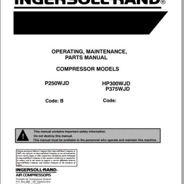 Ingersoll Rand Portable Compressor HP220 Operation and Maintenance ...