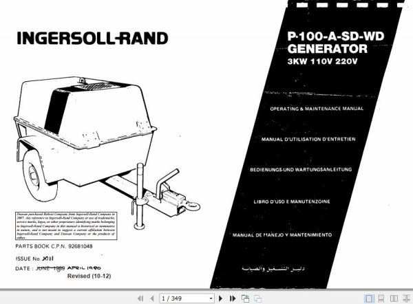 Ingersoll Rand Portable Compressor P100 Operating and Maintenance ...