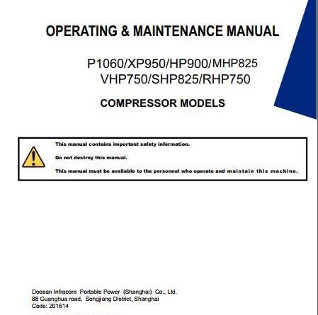 Ingersoll Rand Portable Compressor P1050 Operation and Maintenance ...