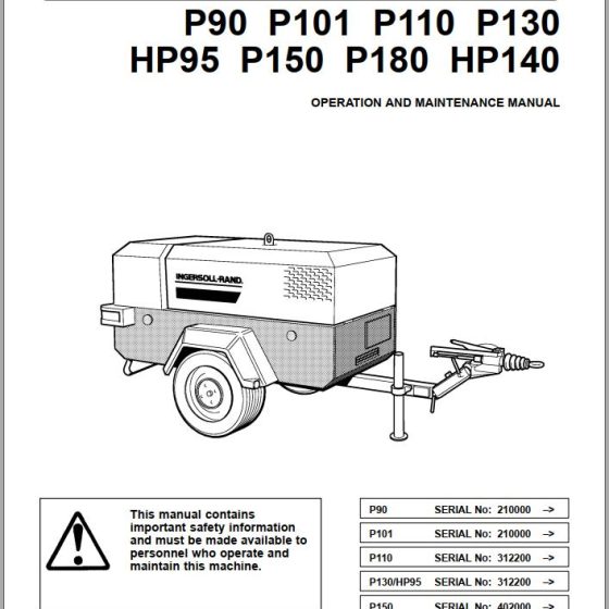 Ingersoll Rand Portable Compressor P185 Parts Manual, Operation and ...