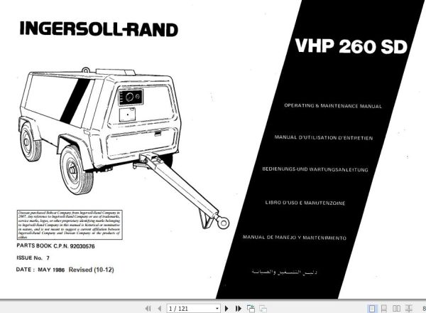 Ingersoll Rand Portable Compressor VHP260 Operating and Maintenance ...