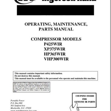 Ingersoll Rand Portable Compressor VHP400 Operation and Maintenance Manual 2016