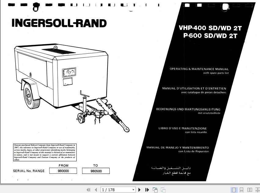 Ingersoll Rand Portable Compressor VHP400 Operation and Maintenance ...