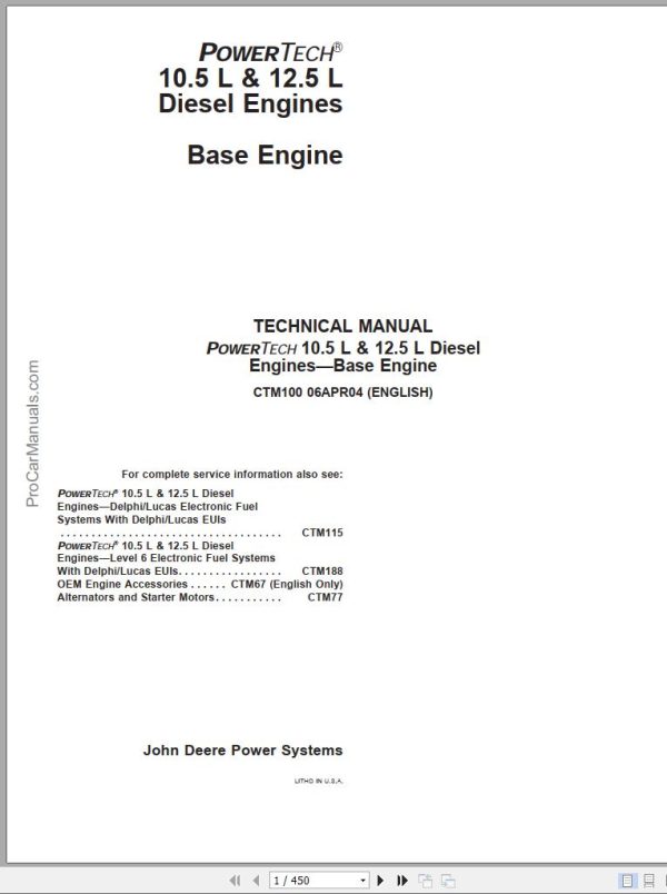John Deere Diesel Engines PowerTech 10.5L 12.5L Base Engine Technical ...