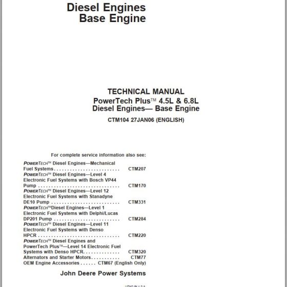 John Deere Diesel Engines PowerTech Plus 4.5L 6.8L Base Engine ...