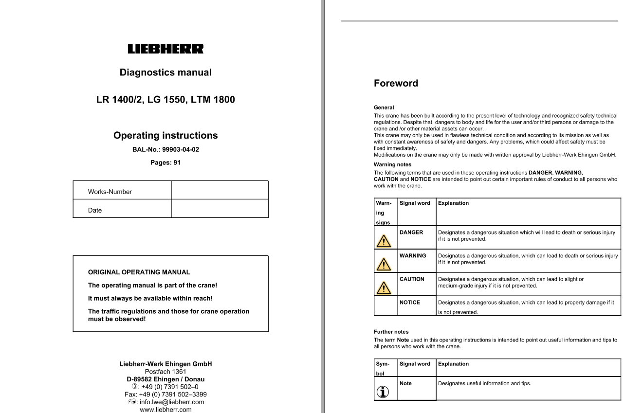 Liebherr Cranes Operators Manual Liccon Error Code Schematic LGD-1550 ...