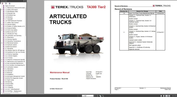 Terex Articulated Truck TA300 Service Manual