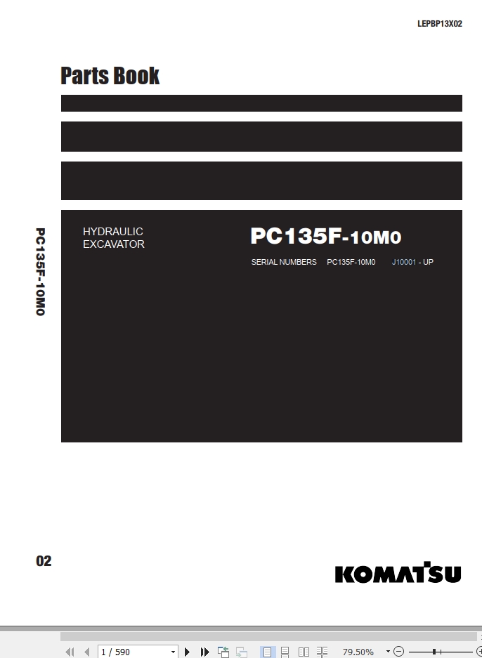 Komatsu PC135F-10M0 Shop Manual and Part Book