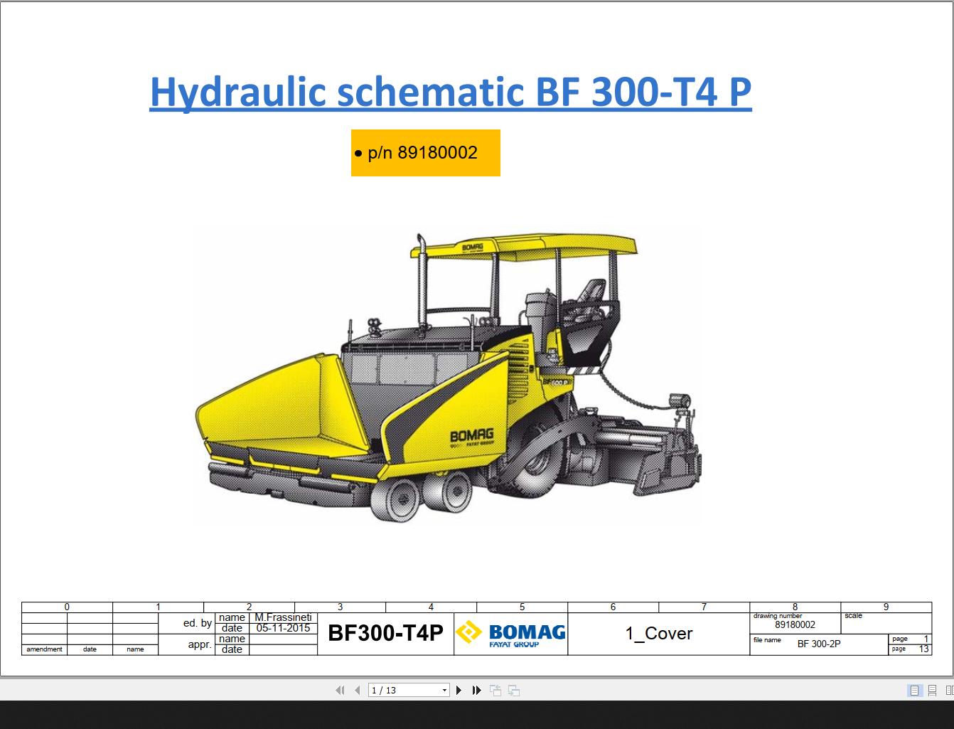 Bomag BF300-T4P Hydraulic Schematic Drawing No.89180002 2015