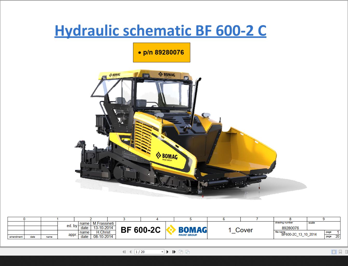 Bomag BF600-2C Hydraulic Schematic Drawing No.89280076 2014
