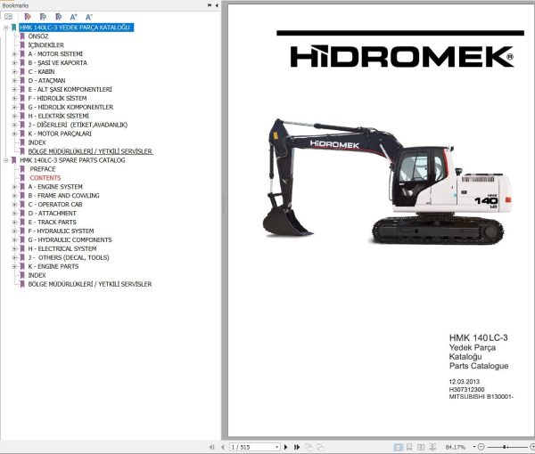 Hidromek Excavator HMK 140 LC-3 Spare Parts Catalog B130001- Mitsubishi ...