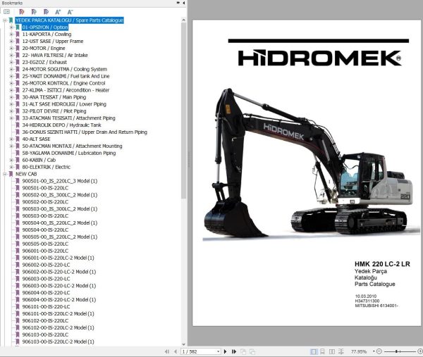 Hidromek Excavator HMK 220 LC-2 LR Spare Parts Catalog 6134001- Mitsubishi Engine EN TR