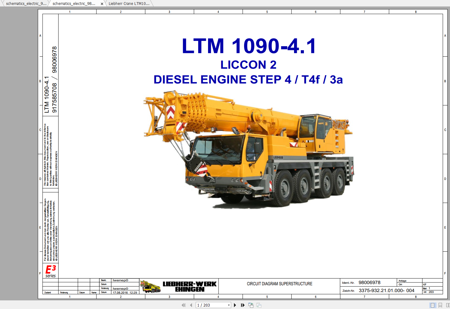 Liebherr Crane LTM 1090-4.1 Full Circuit Diagram Operating Instruction PDF