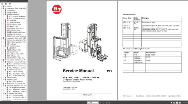 BT Forklift VCE150A 150AC 125ASF 125CSF C15 Service manual