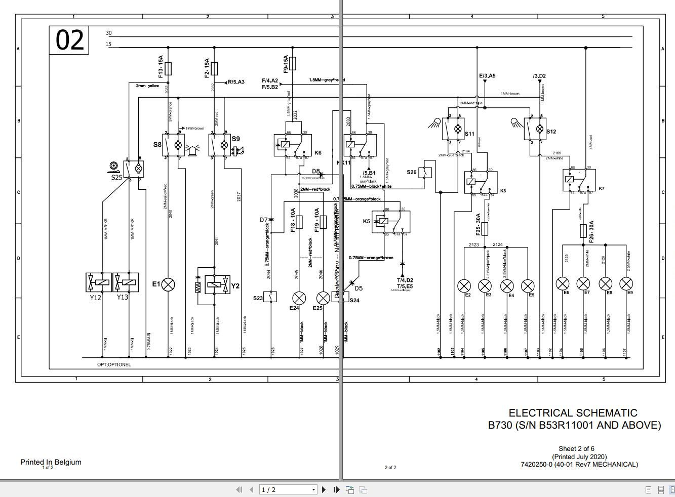 Bobcat Backhoe Loader B730 Electric Schematic 7402302