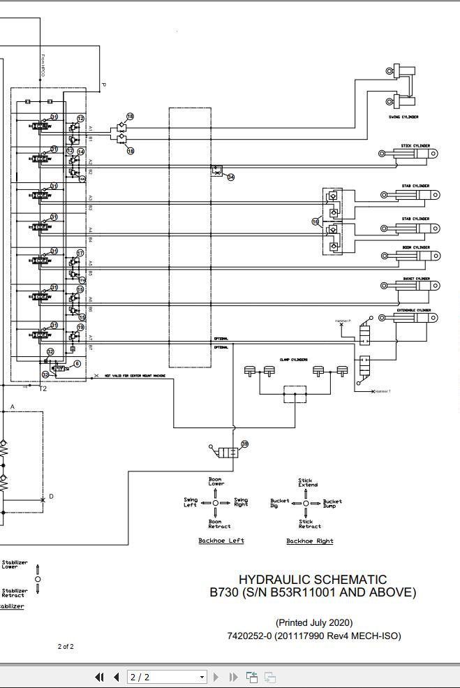 Bobcat Backhoe Loader B730 Hydraulic Schematic 7402295