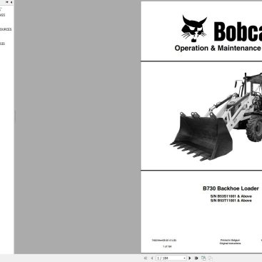 Bobcat Backhoe Loader B730 Service Manual 2020