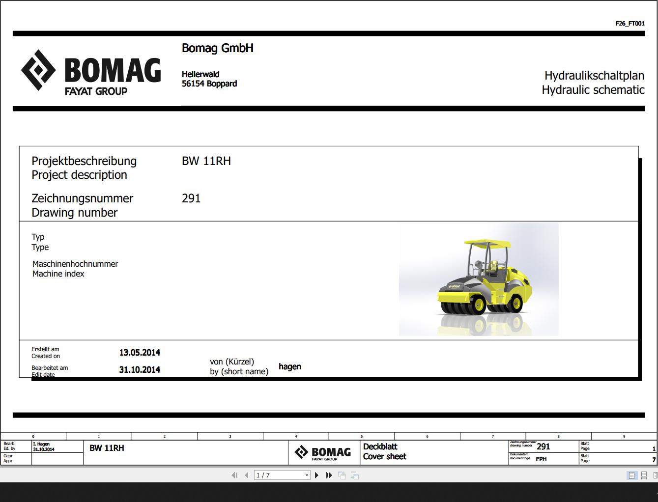 Bomag BW11RH Hydraulic Schematic Function 291 2014 EN DE