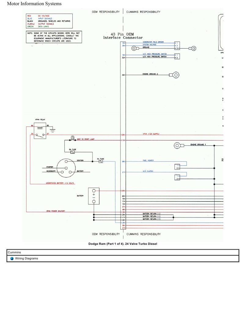 Cummins Truck Dodge Ram 24 Valve Turbo Diesel Wiring Diagram