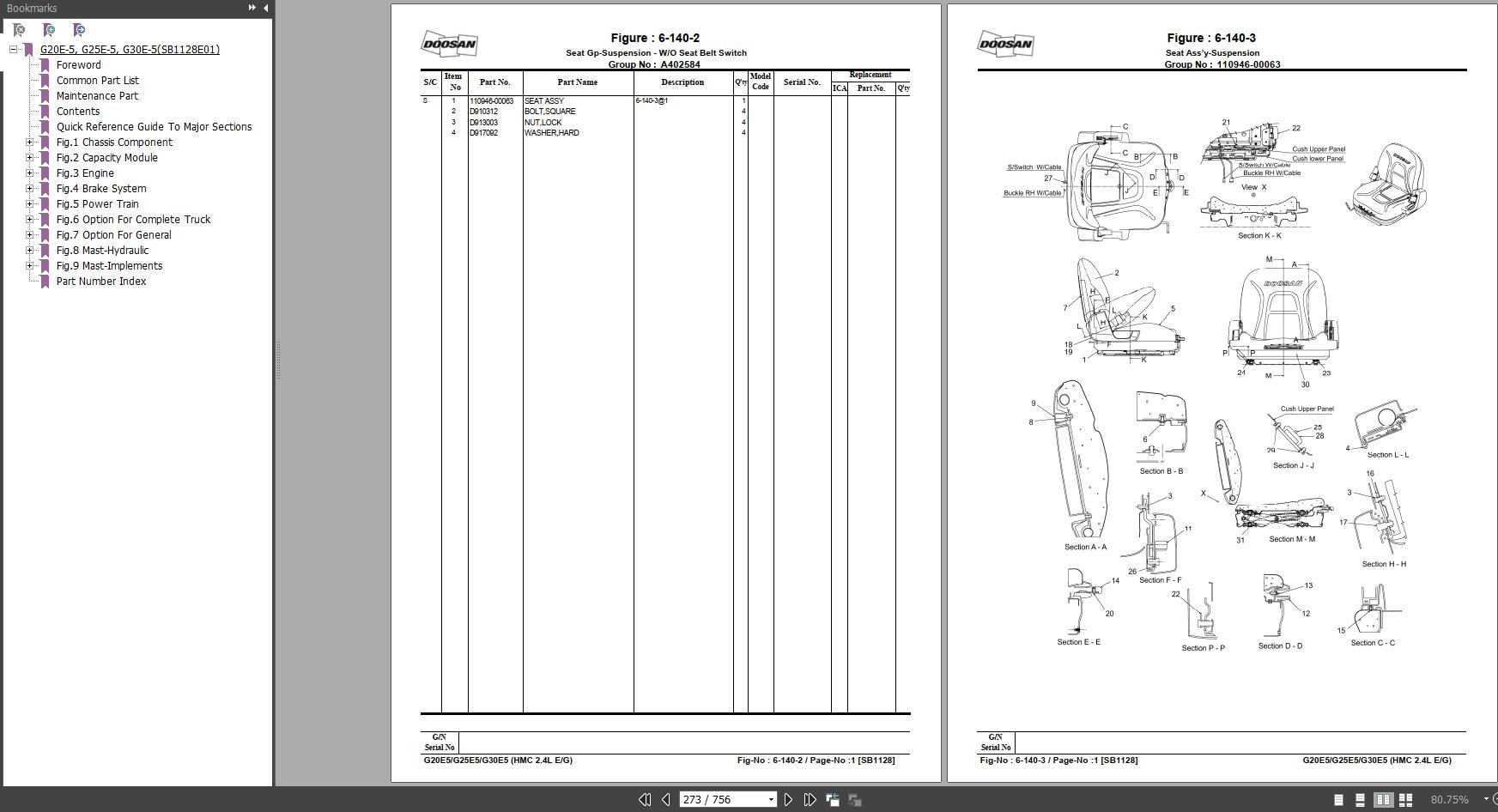 Doosan Forklift OLD Collection Parts Catalog Manual
