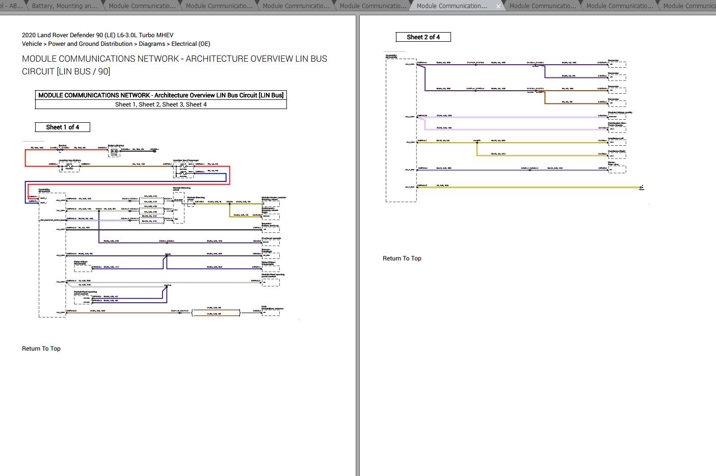 Land Rover Defender 90 2020 L6-3.0L Turbo MHEV Wiring Diagrams