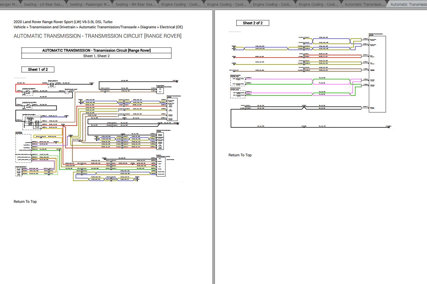 Land Rover Range Rover Sport 2020 V6-3.0L DSL Turbo Wiring Diagrams