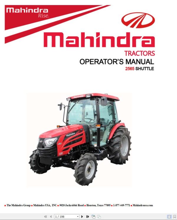 Mahindra Tractor 2565 Shuttle Operator Manual