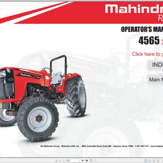 Mahindra Tractor 6065 6075 2WD 4WD Operator Manual