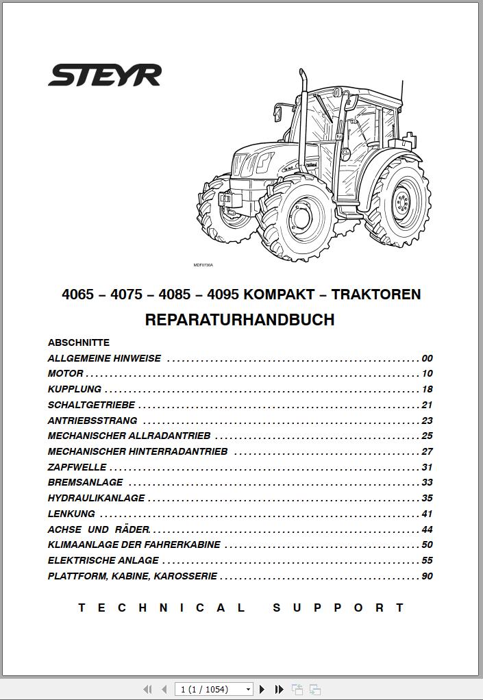 Steyr Agricultural Tractor 4065 4075 4085 4095 Compact Repair Manual ...