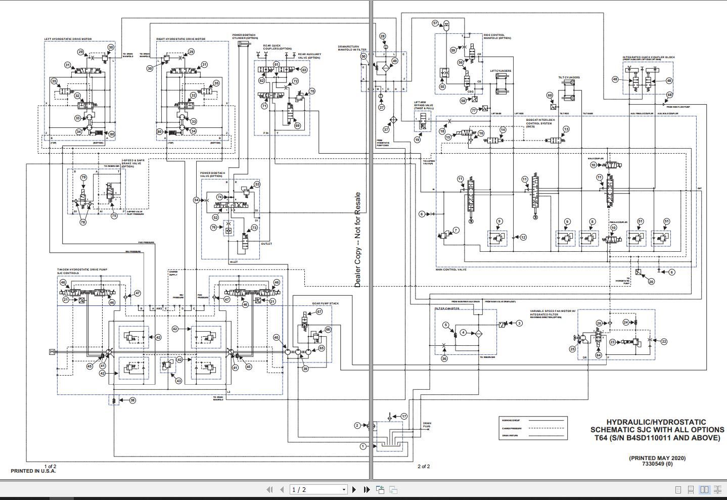 Bobcat Compact Track Loader T64 Hydraulic, Electric Circuit Diagram