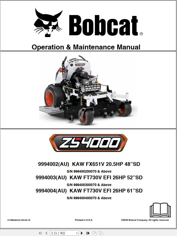 Bobcat Mower ZS4000 Operation and Maintenance Manual 2020