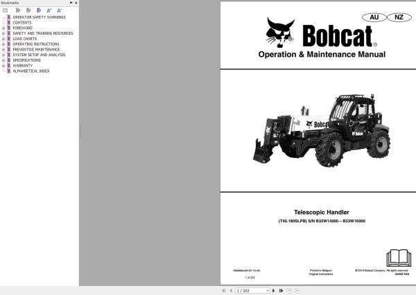 Bobcat Telescopic Handler T40180SLP Operation and Maintenance Manual 2019