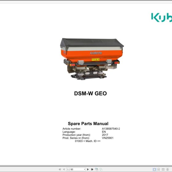 Kubota Disc Spreaders DSM Spare Parts Manual 2016