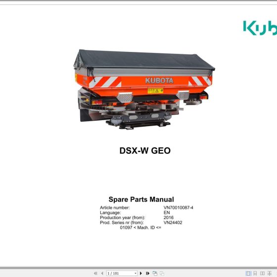 Kubota Disc Spreaders DSX-W GEO Spare Parts Manual 2020