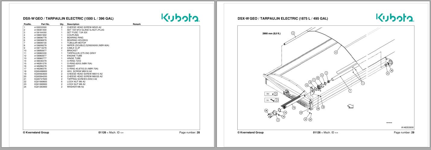 Kubota Disc Spreaders DSX-W GEO Spare Parts Manual 2020