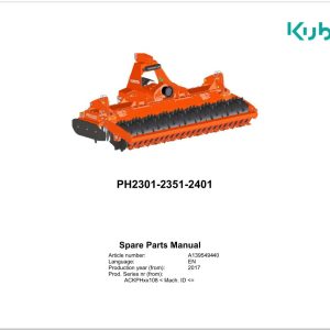 Kubota Power Harrows PH1251 PH1301 Spare Parts Manual 2019