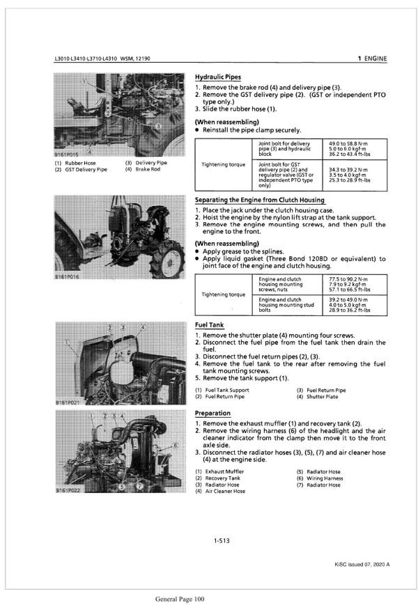 Kubota Tractor L4310 Workshop Manual