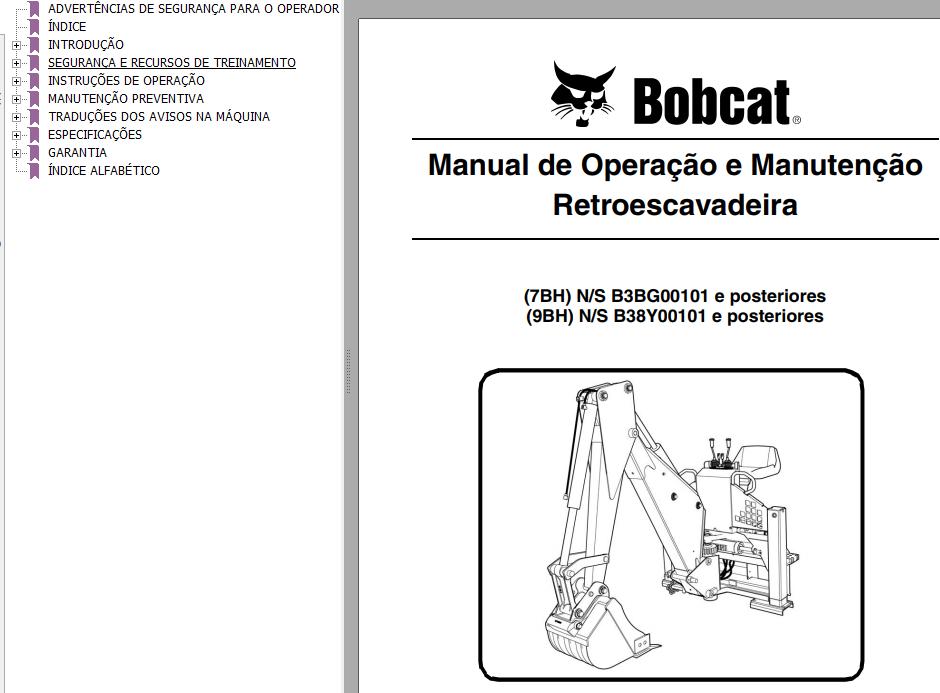 Bobcat Backhoe 7BH 9BH Operation & Maintenance Manual 6990886 PT