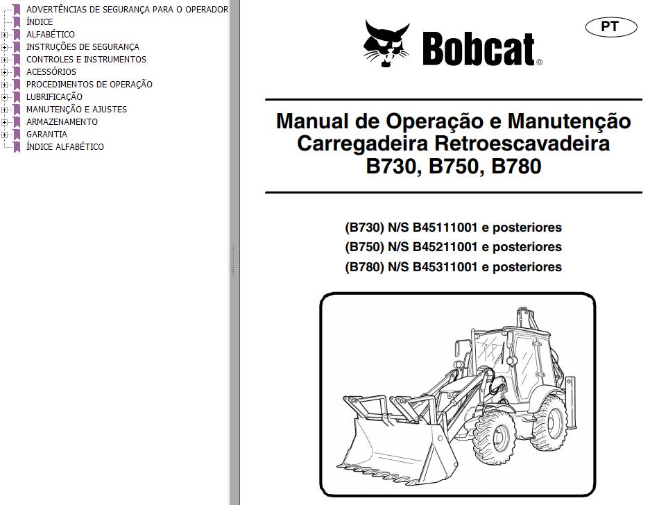 Bobcat Backhoe Loader B730 B750 B780 Operation & Maintenance Manual ...