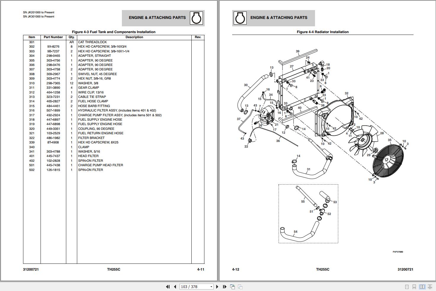 CAT Telehandler TH255C Parts Manual, Service Manual, Operation And ...
