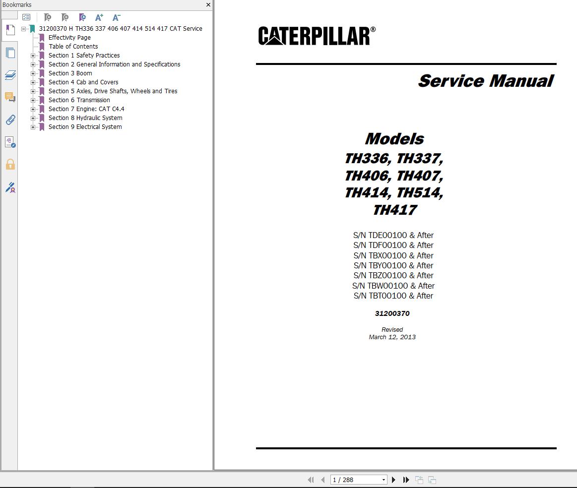 CAT Telehandler TH414 Service Manual