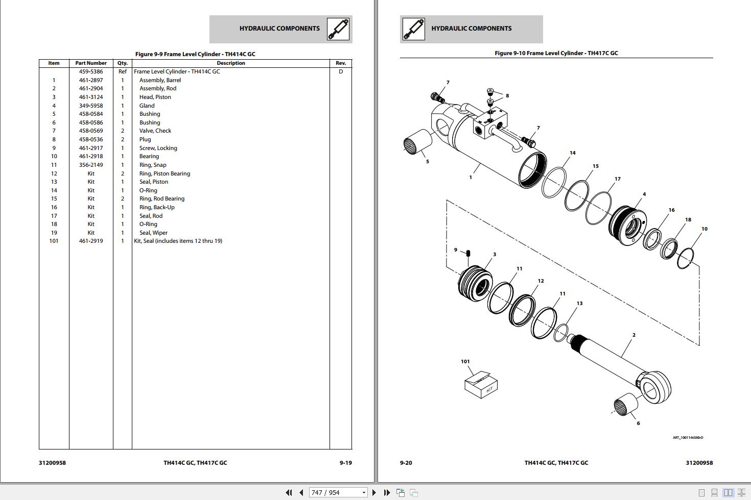 CAT Telehandler TH414C GC Parts Manual