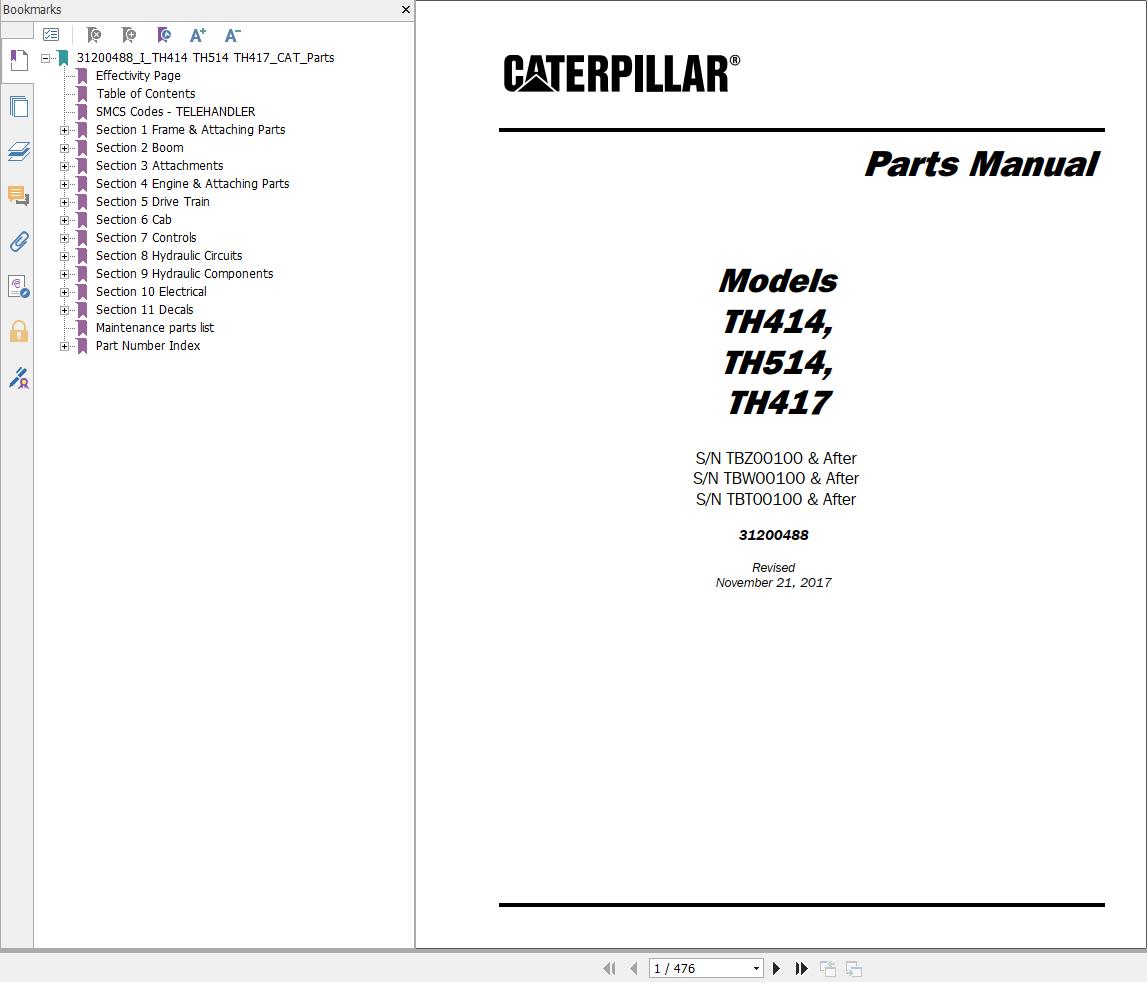 CAT Telehandler TH514 Parts Manual