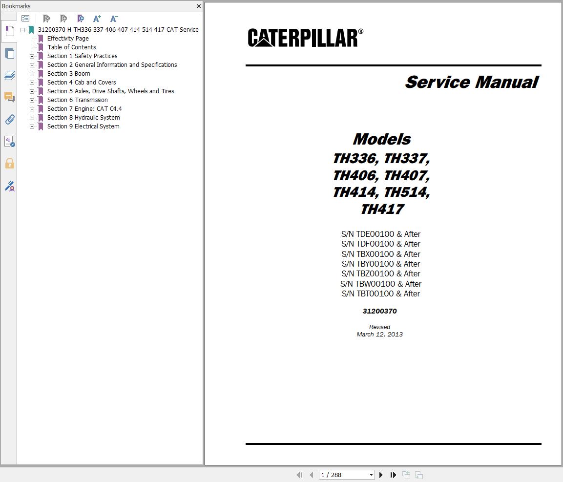 CAT Telehandler TH514 Service Manual