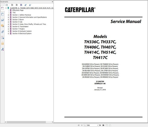 CAT Telehandler TH514C Service Manual