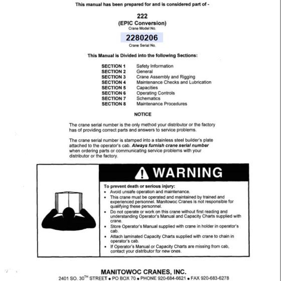 Manitowoc Crane 111 Operator's Manual