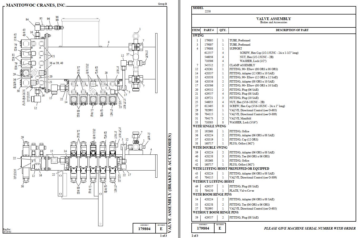Manitowoc Crane 2250 Parts Manual