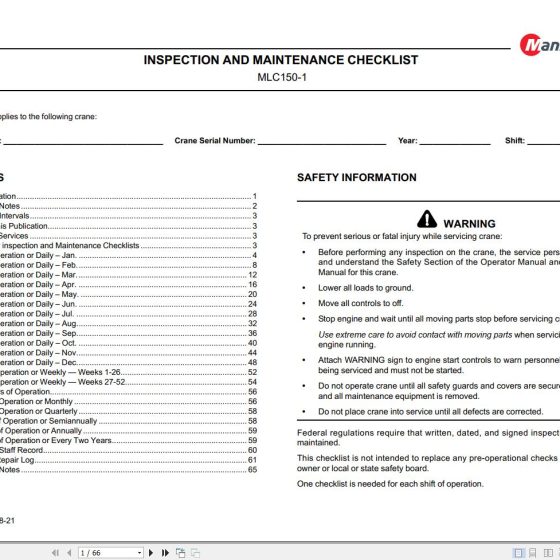 Manitowoc Crane MLC150-1 Luffing Jib Operator Manual